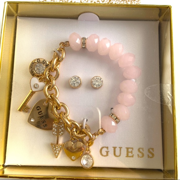 Guess | Jewelry | New Guess Pearl Charm Bracelet With Stud Earrings ...
